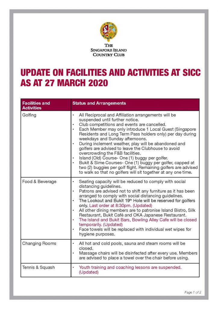UPDATE ON FACILITIES AND ACTIVITIES AT SICC AS AT 27 MARCH 2020 – The ...